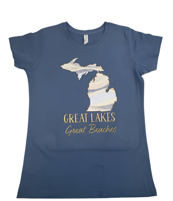 Blue Great Lakes Great Beaches Ladies Tee - My Secret Garden