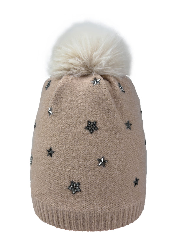 Star Studded Beanie w/Pom - My Secret Garden